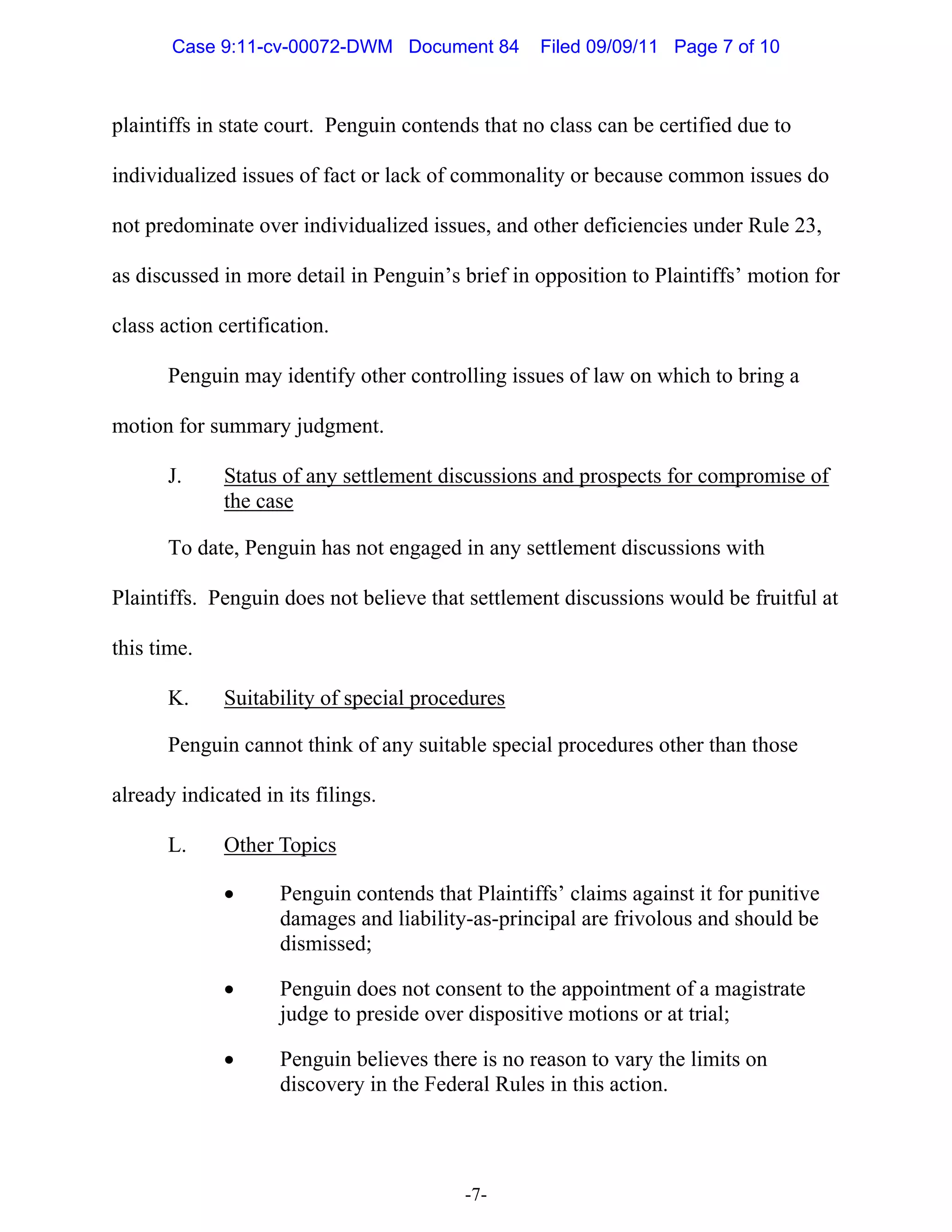 Penguin's preliminary pretrial statement doc 84 | PDF