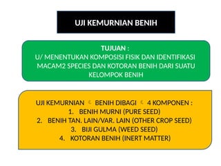 PENGUJIAN BENIH YAITU UNTUK MENENTUKAN KOMPOSISI FISIK DAN IDENTIFIKASI ...