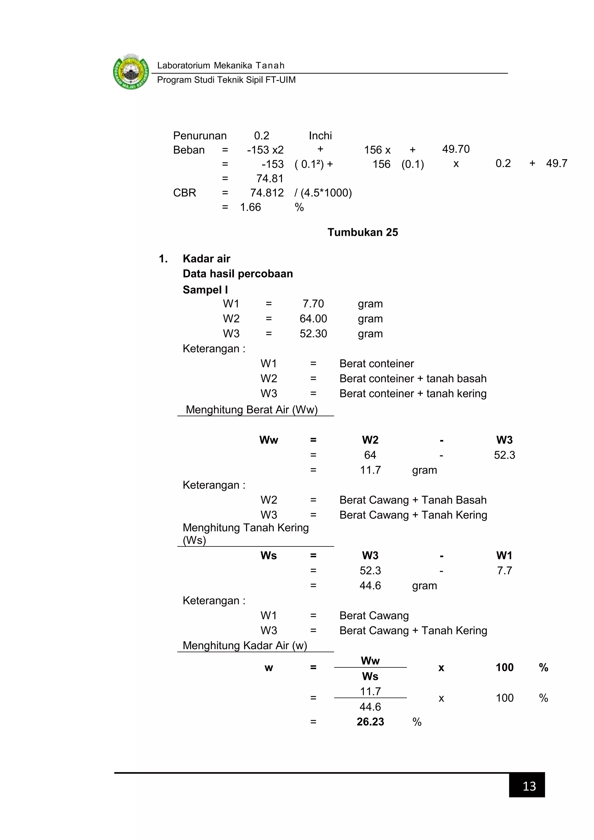 PENGUJIAN CALIFORNIA BEARING RATIO ( CBR ).docx