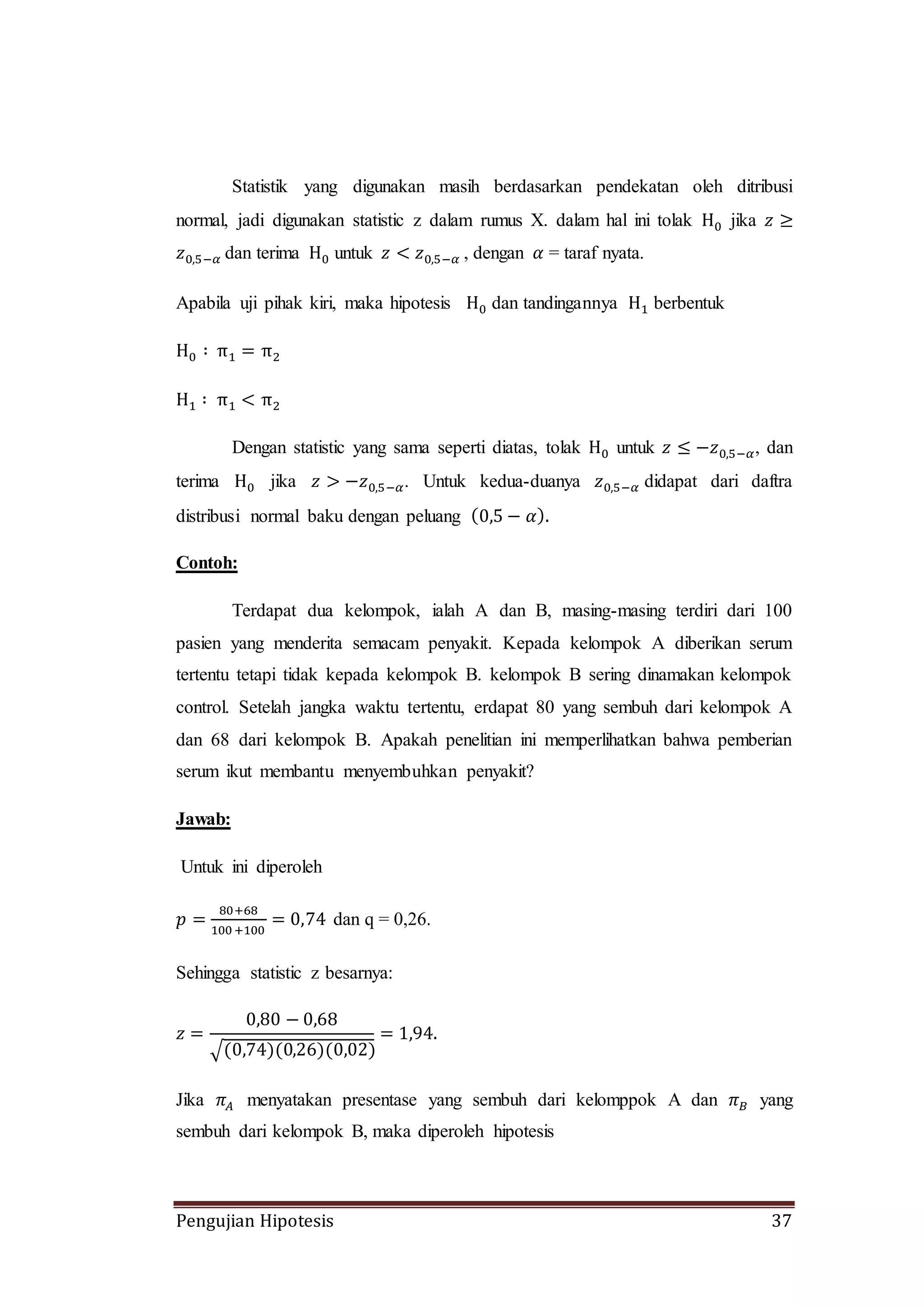 Pengujian Hipotesis (Makalah Pengantar Statistika) | DOCX