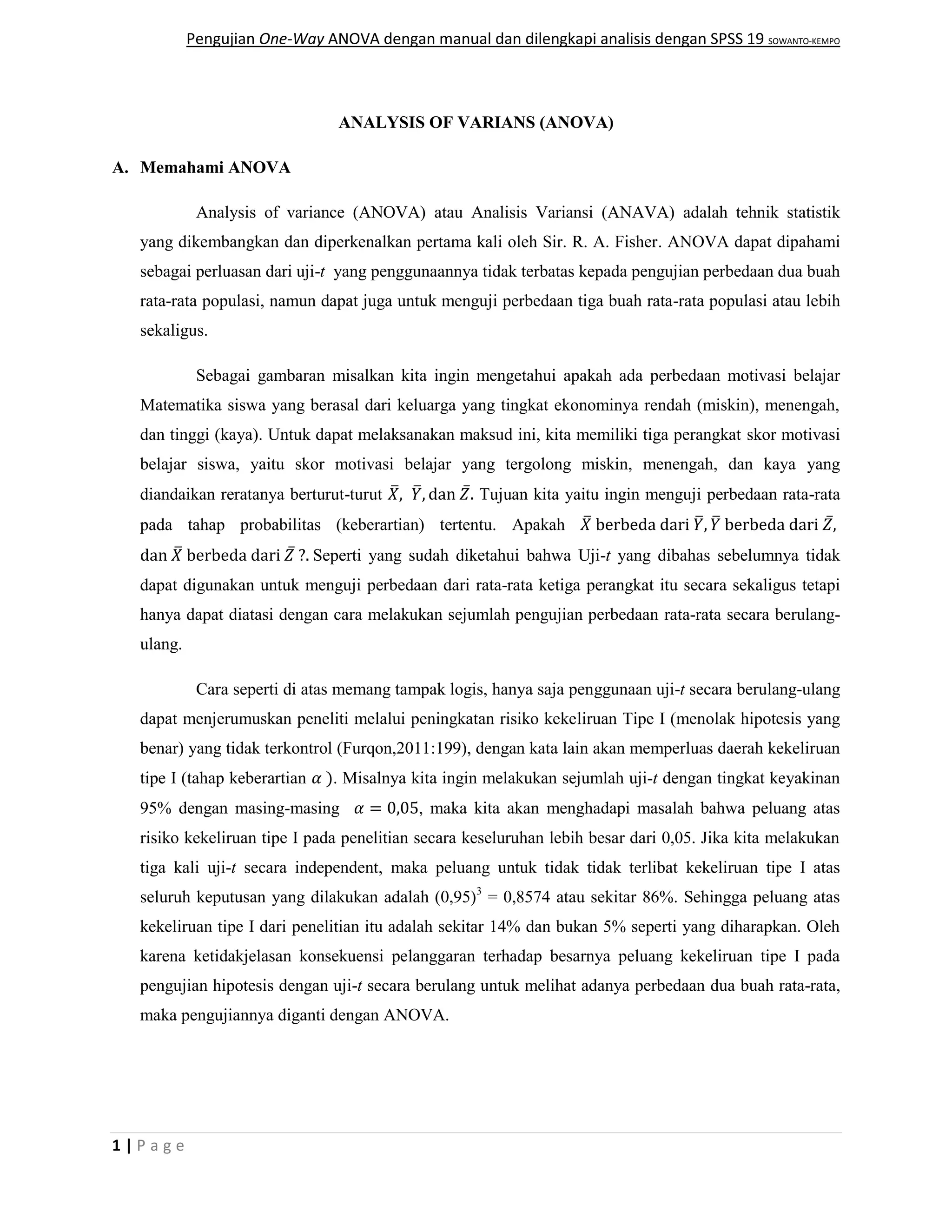 Pengujian One Way Anova Dengan Manual Dan Spss 19 Pdf