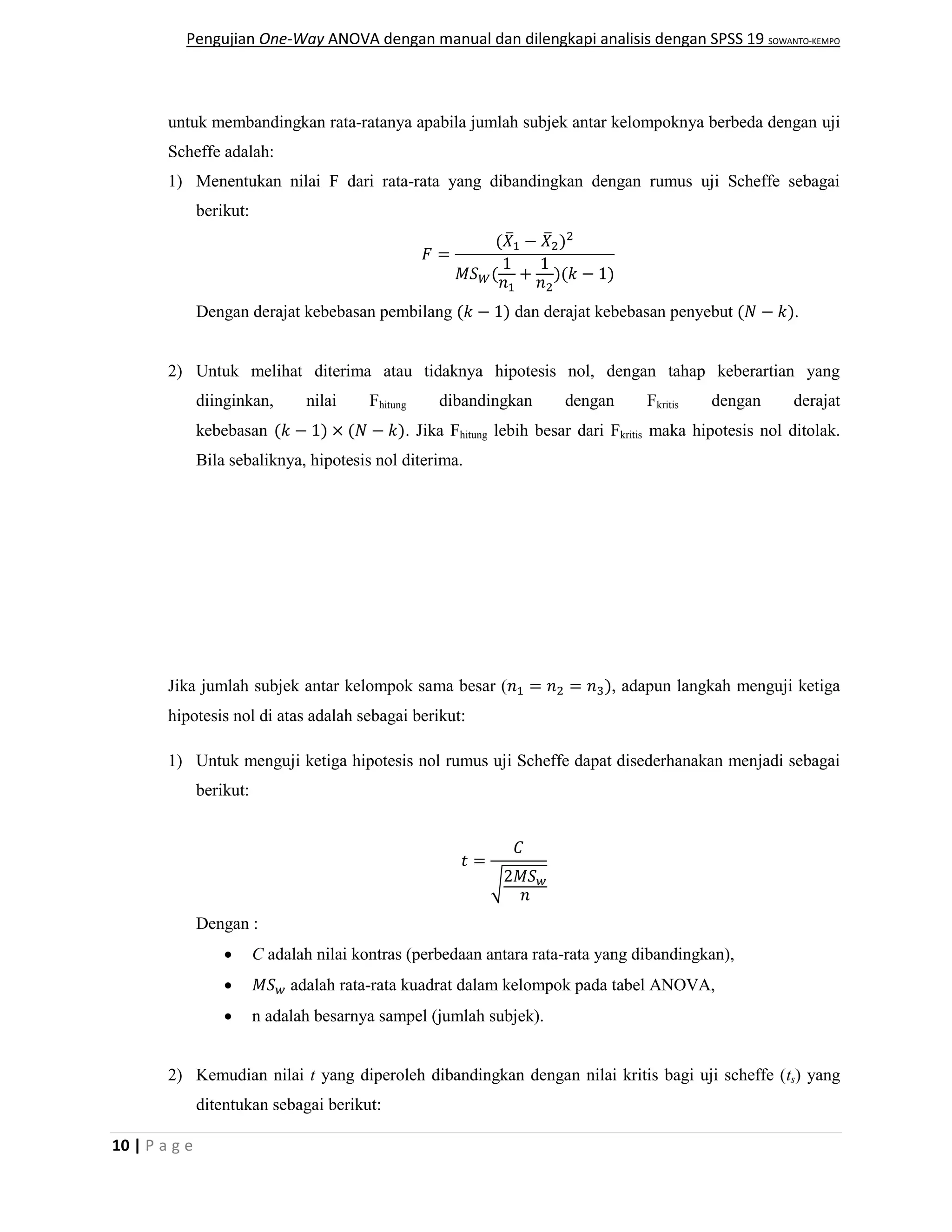 Pengujian one way anova dengan manual dan spss 19 | PDF