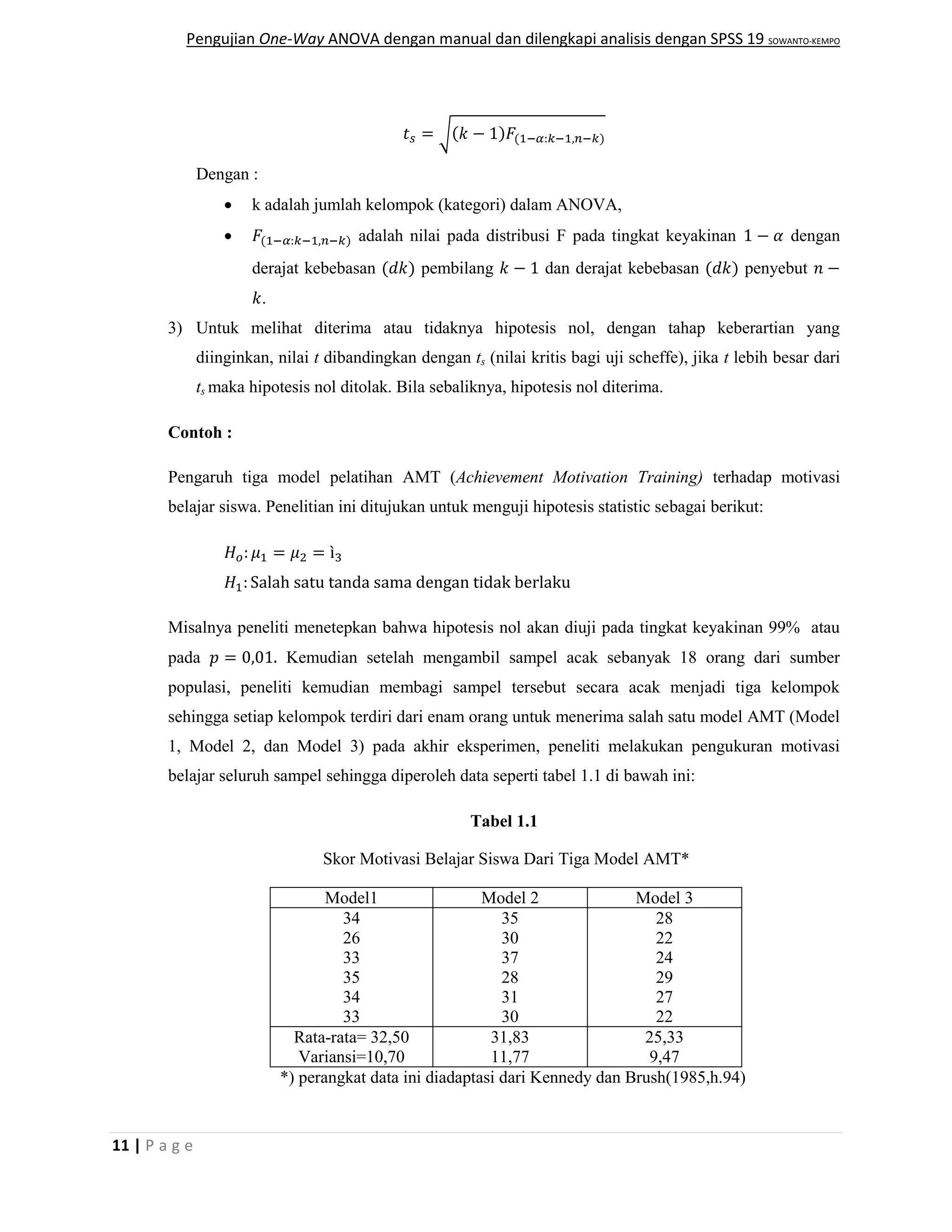 Pengujian one way anova dengan manual dan spss 19 | PDF