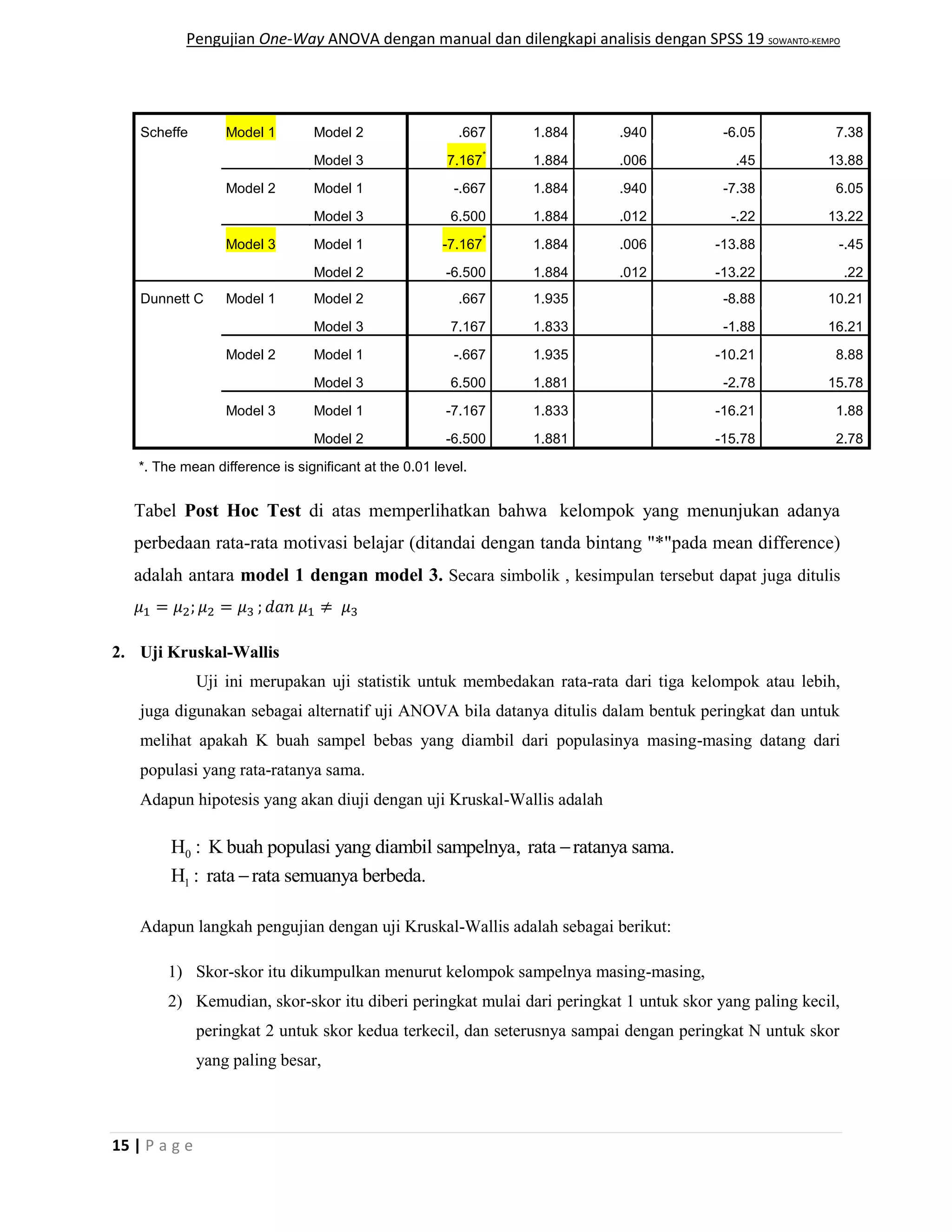 Pengujian one way anova dengan manual dan spss 19 | PDF