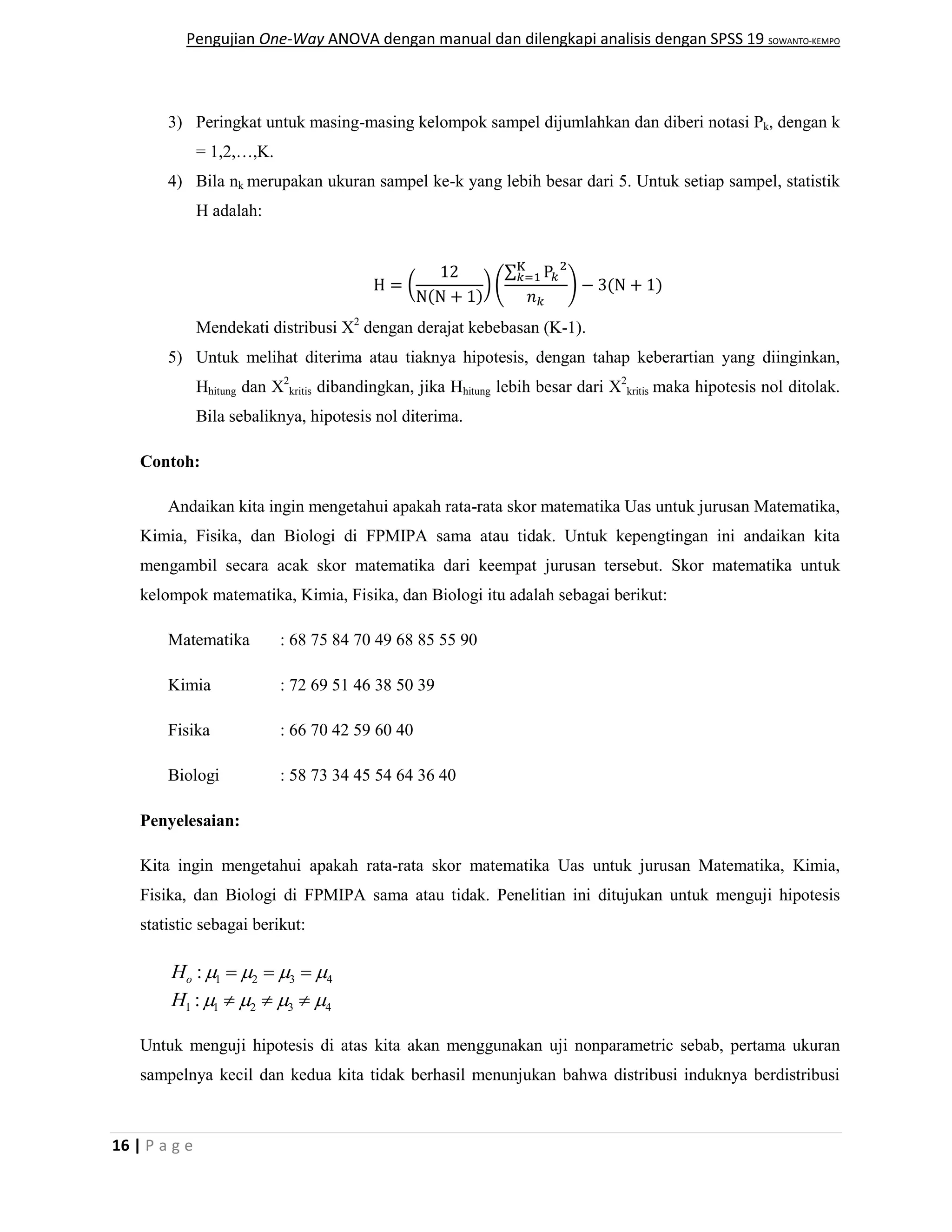 Pengujian One Way Anova Dengan Manual Dan Spss 19 Pdf