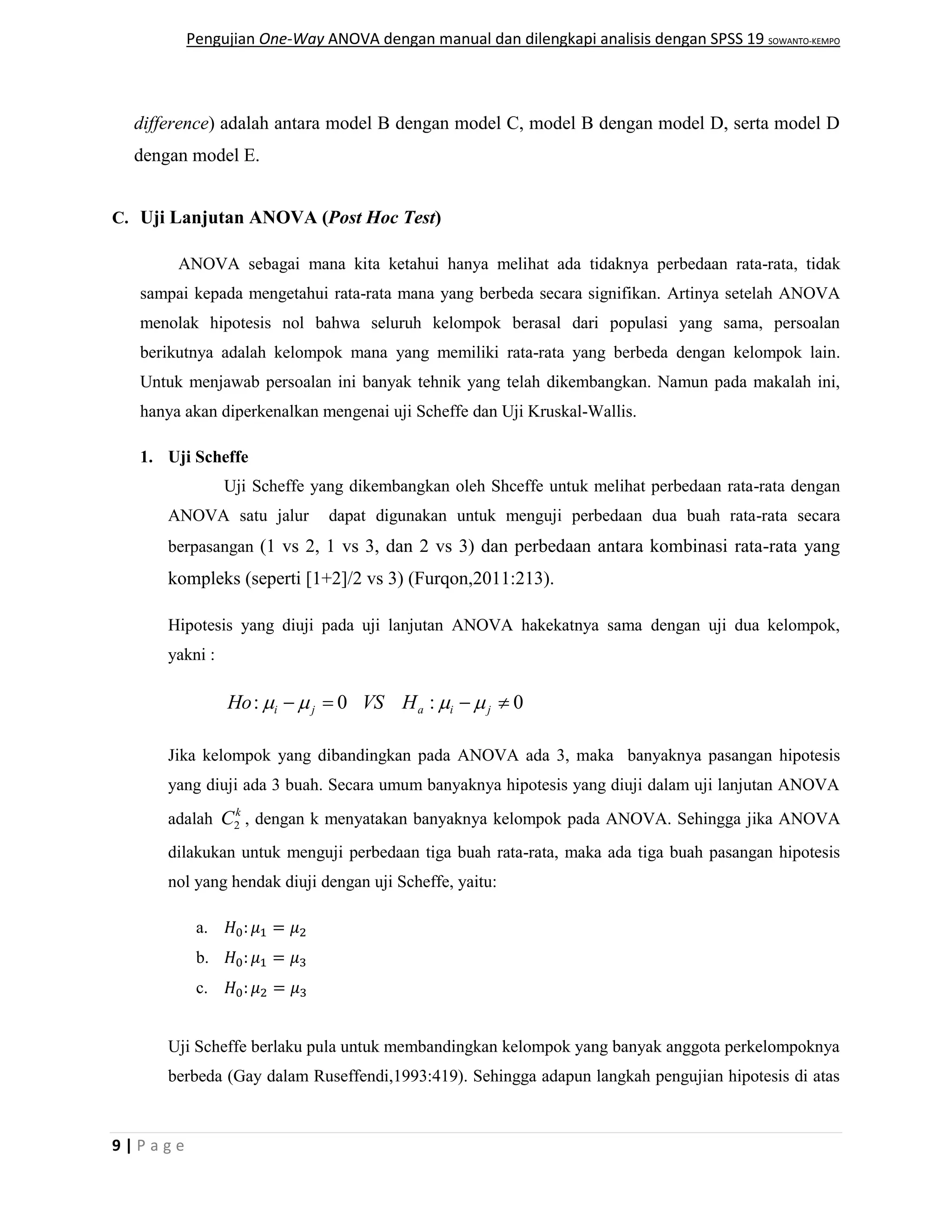 Pengujian one way anova dengan manual dan spss 19 | PDF