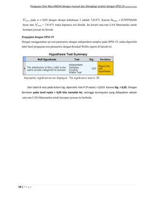 Pengujian one way anova dengan manual dan spss 19 | PDF