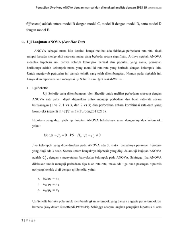 Pengujian one way anova dengan manual dan spss 19 | PDF