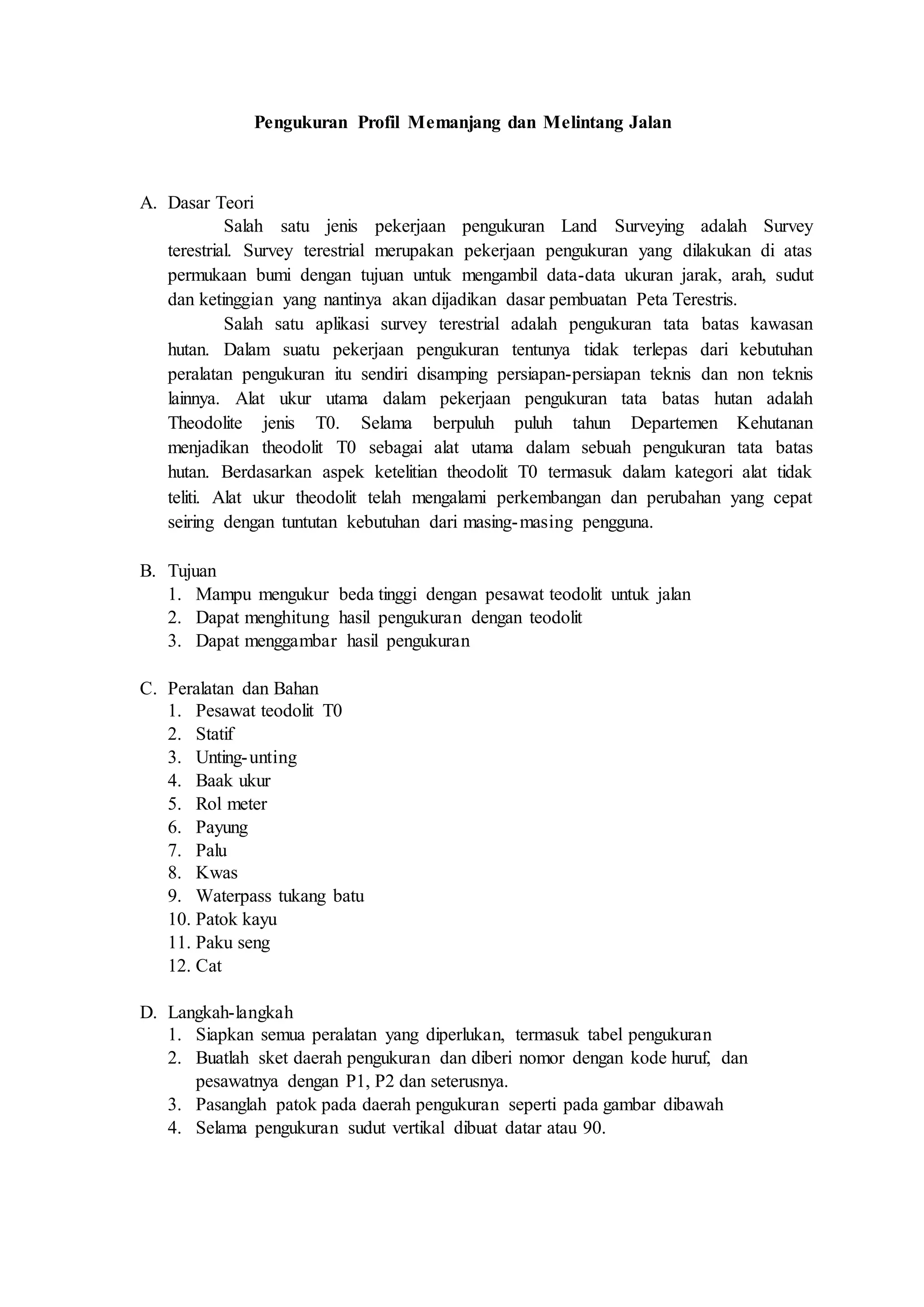 Ilmu Ukur Tanah (IUT) - Pengukuran profil memanjang dan melintang jalan ...