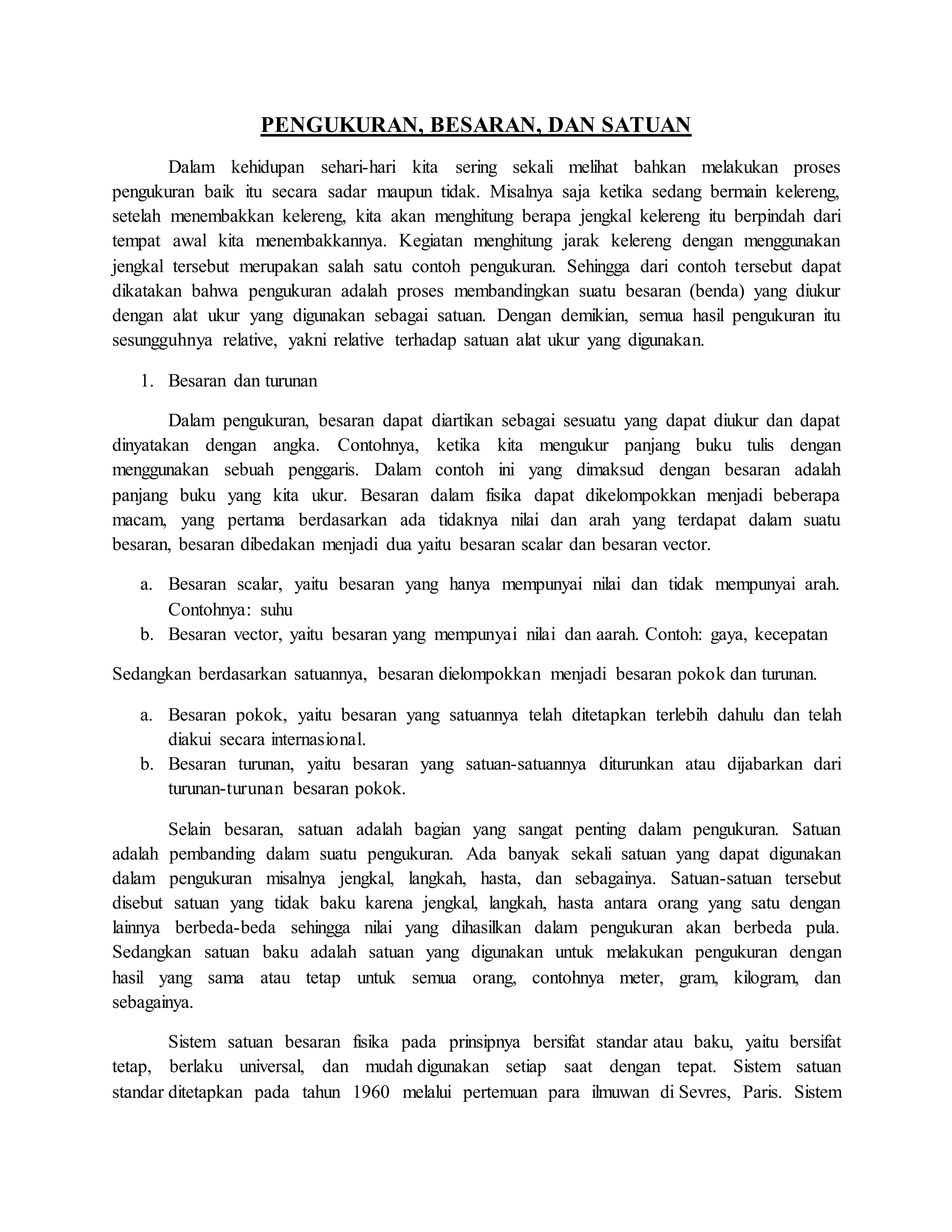 Pengukuran besaran dan satuan pokok | DOCX