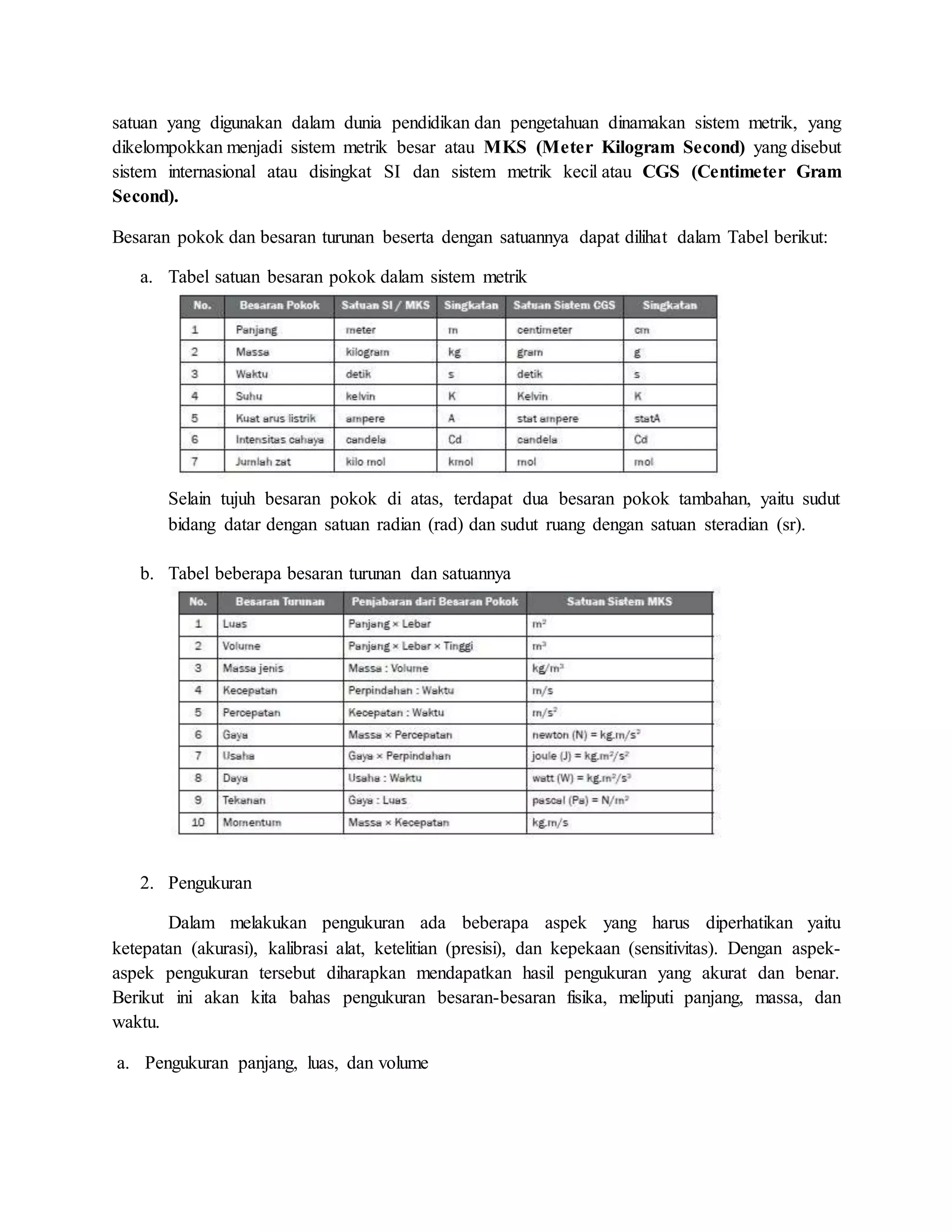 Pengukuran besaran dan satuan pokok | DOCX