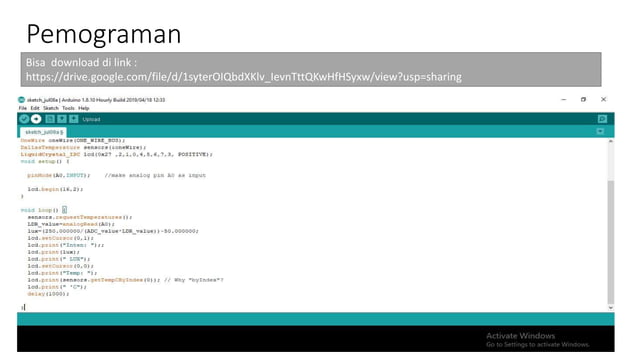 Pengukuran temperature air dan intensitas cahaya berbasis arduino | PPT