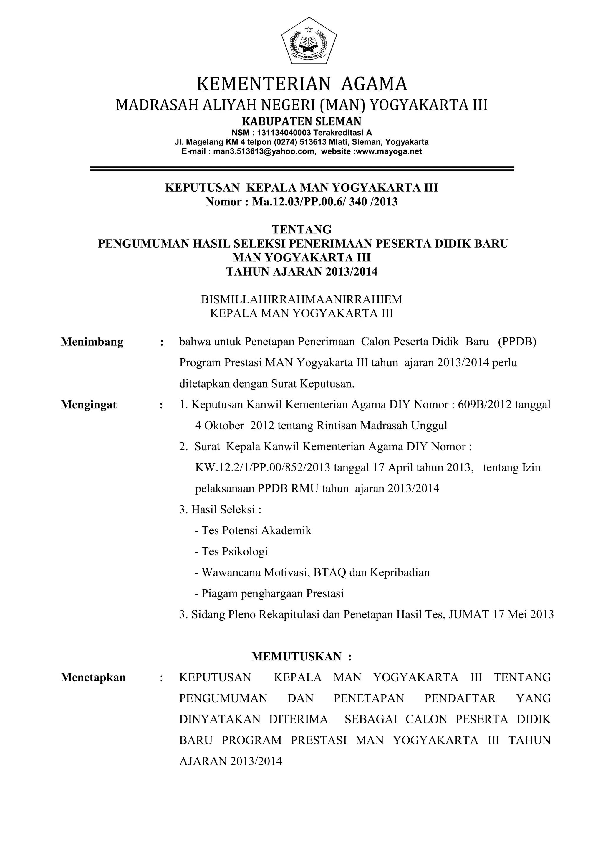 Pengum 1 ppdb 2013 edit | PDF