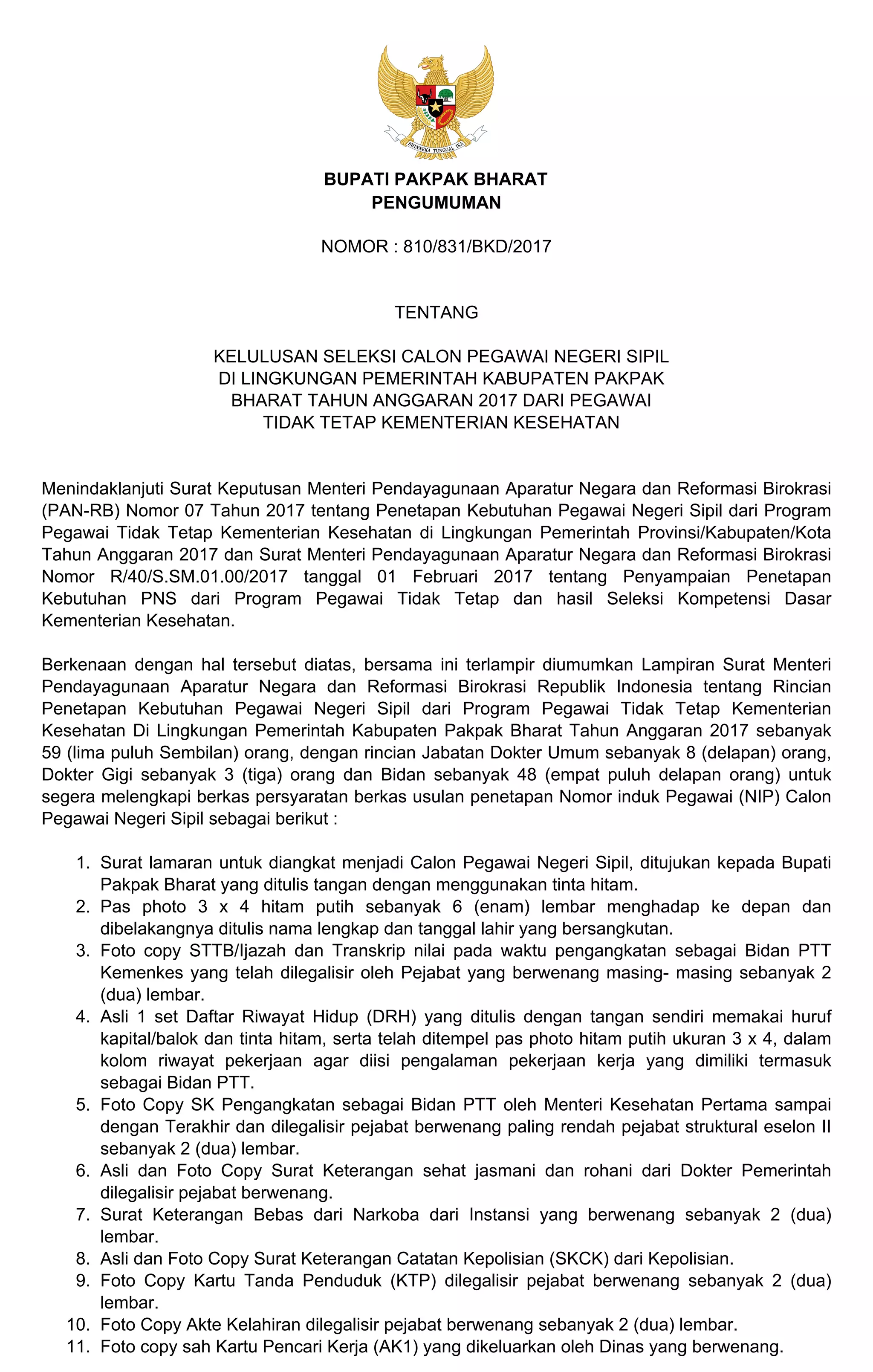 Pengumuan kelulusan ptt | PDF