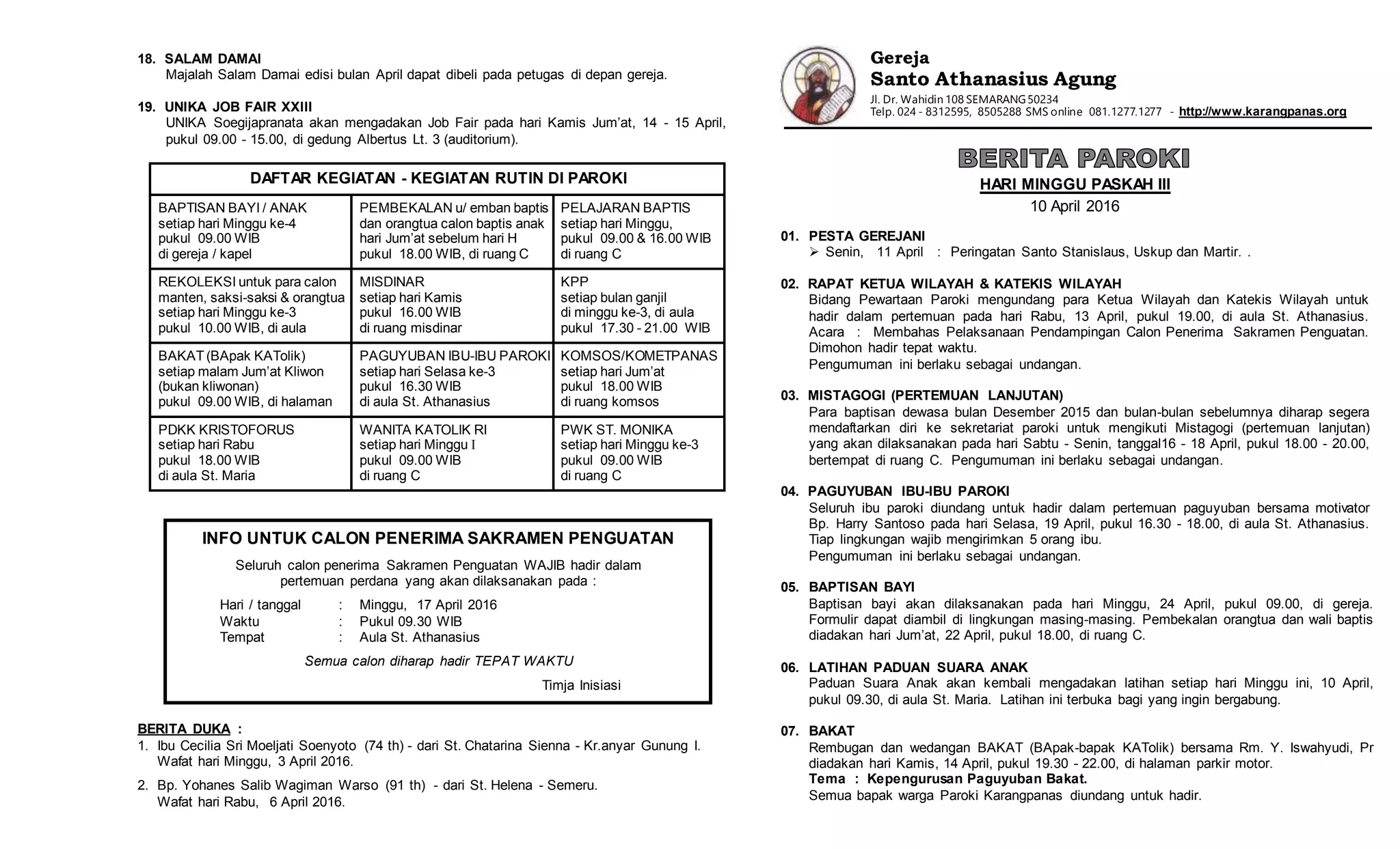 Berita Paroki 09-10 April 2016 | PPT