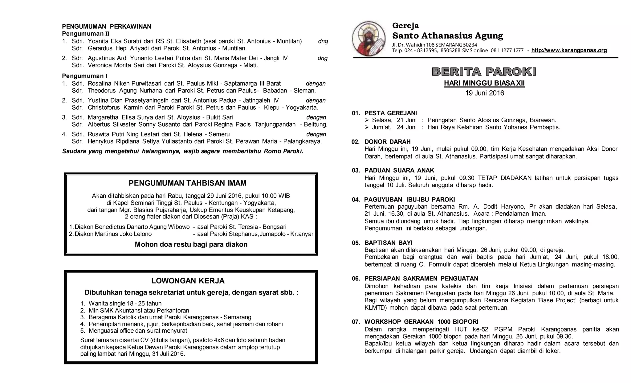 Berita Paroki 19 Juni 2016 | PPT