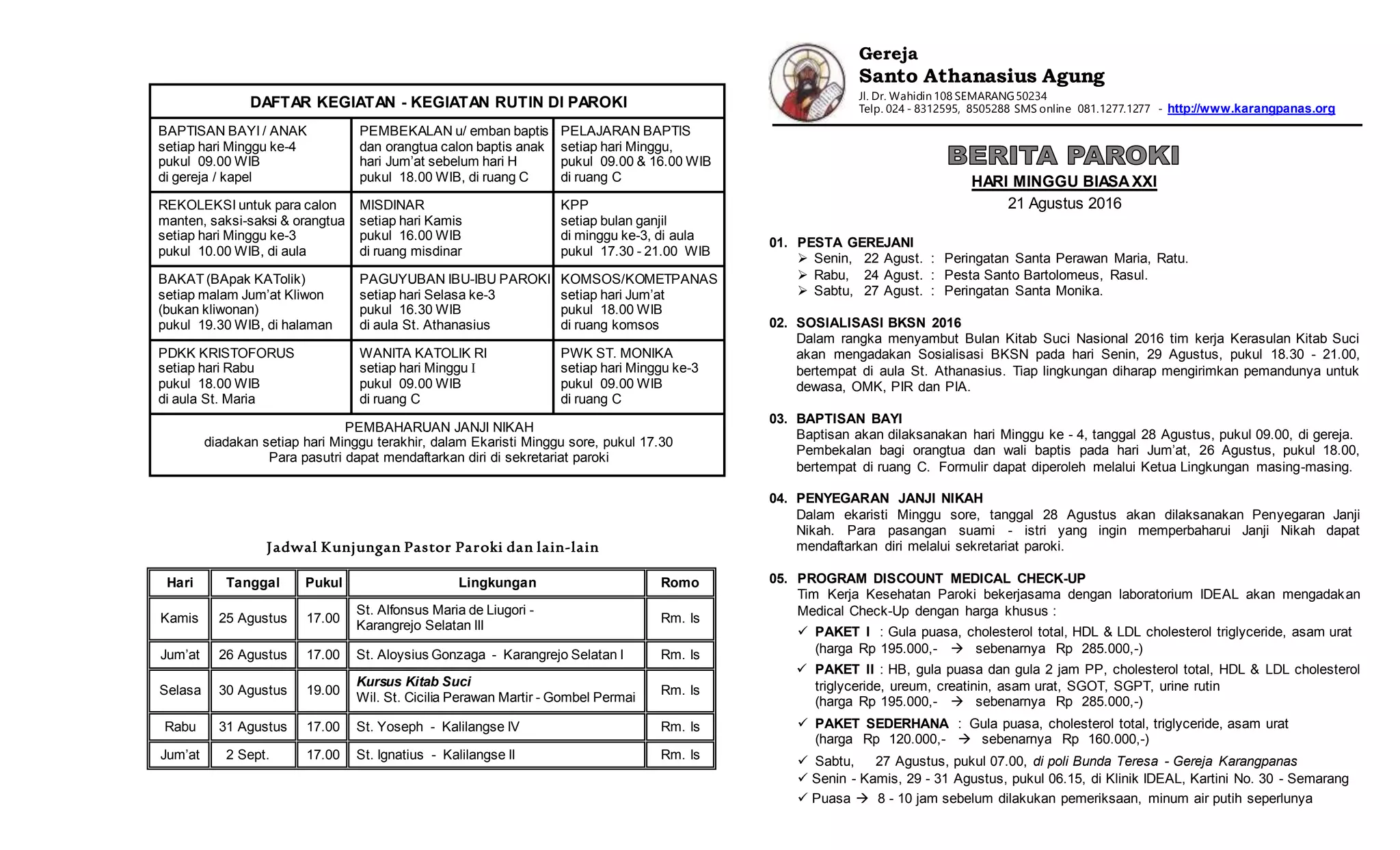 Berita Paroki 20-21 Agustus 2016 | DOCX