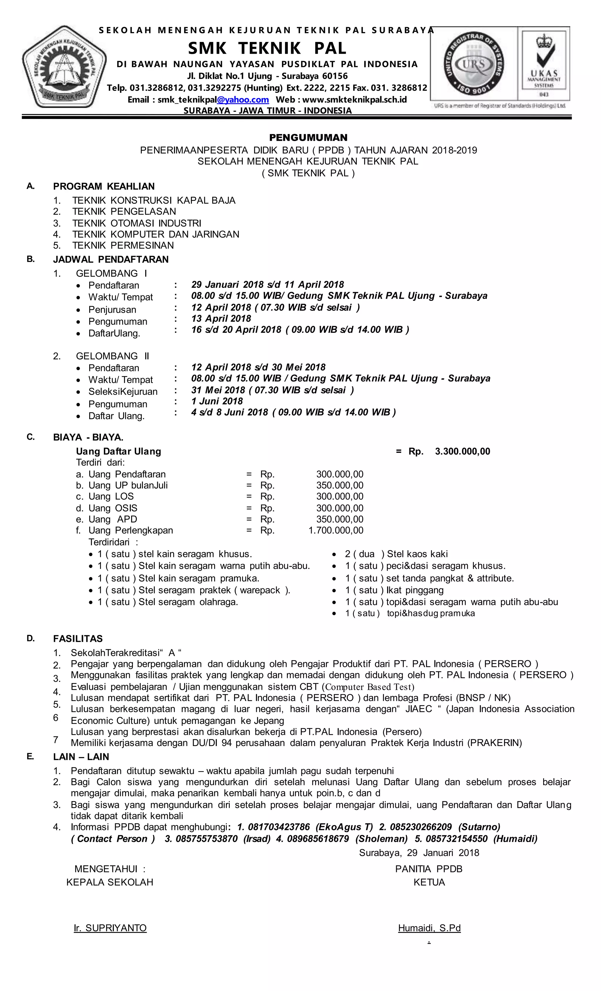 Pengumuman Ppdb Smk Teknik Pal 2018 Pdf