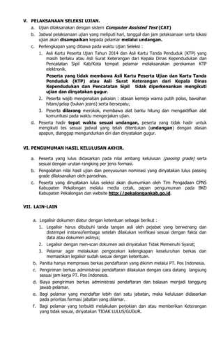 Pengumuman CPNS Kabupaten Pekalongan 2014 | PDF