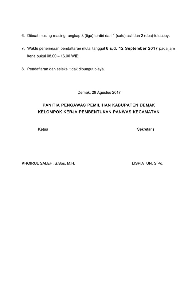 Pengumuman dan formulir panwas kecamatan(1) | PDF