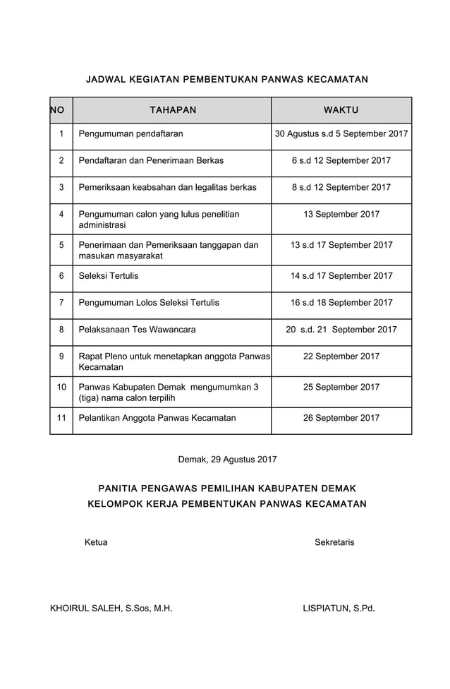 Pengumuman Dan Formulir Panwas Kecamatan 1 Pdf