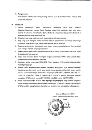 Pengumuman final CPNS BPS 2013 | PDF