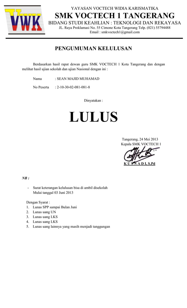 Pengumuman kelulusan | DOCX