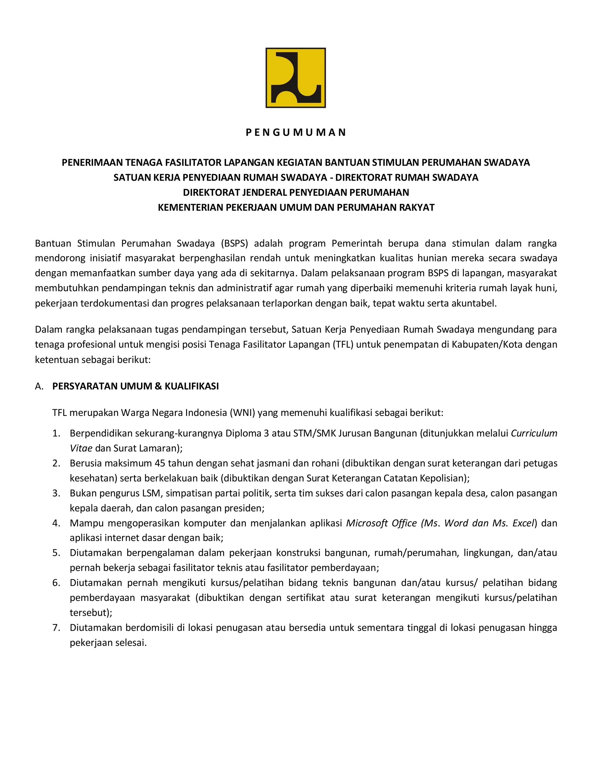 Pengumuman rekrutmen tfl 2018 | PDF