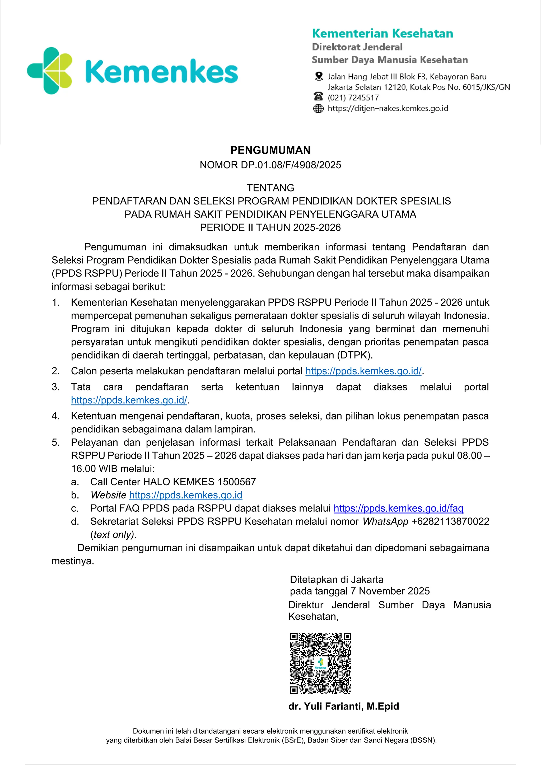 Pengumuman Seleksi dan Rekrutmen PPDS RSPPU Periode II Tahun 2025-2026.pdf