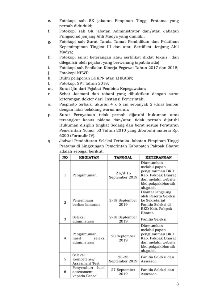 Pengumuman seleksi jpt | PDF