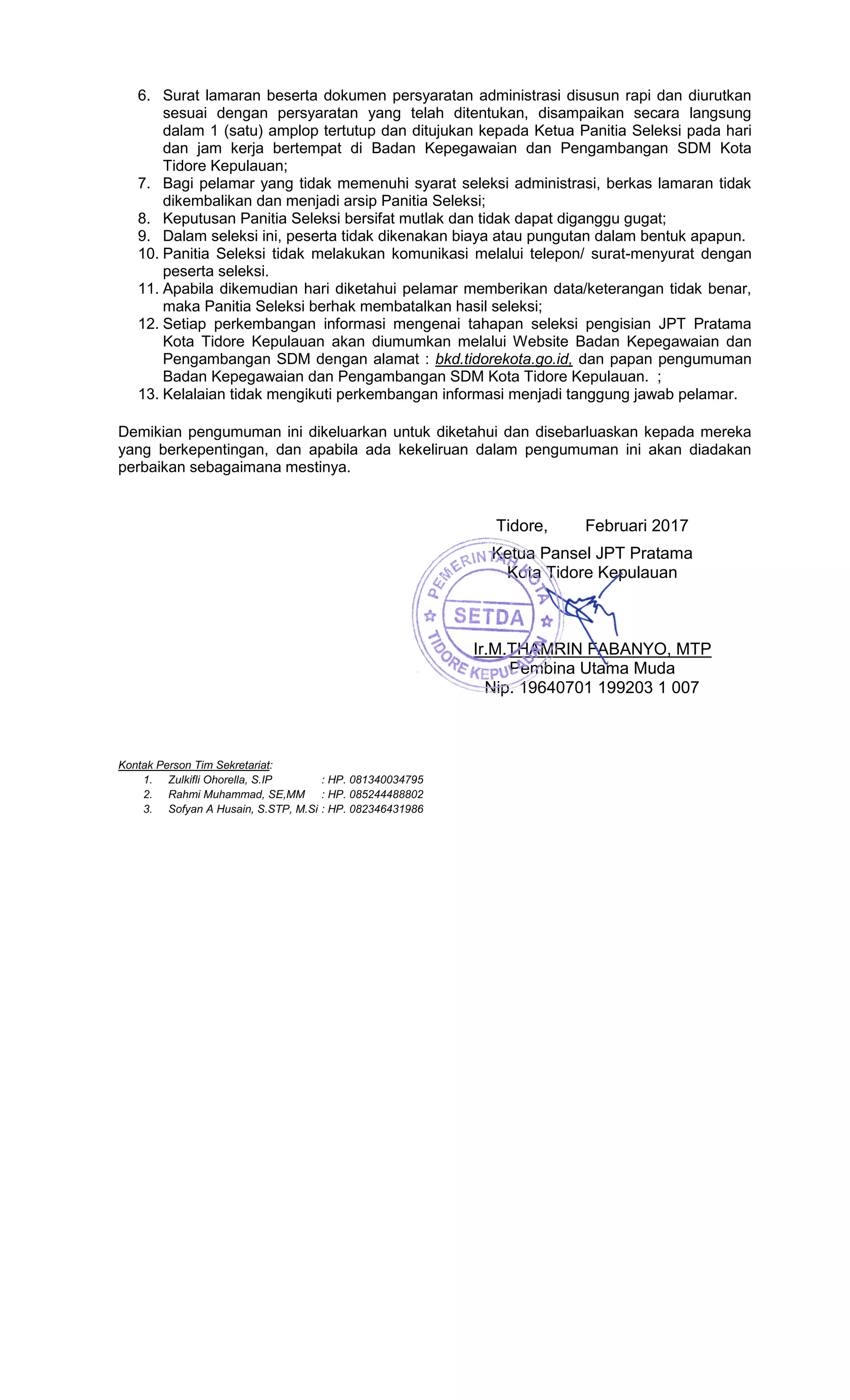 Pengumuman seleksi terbuka_jbt_pratama_2017 | PDF