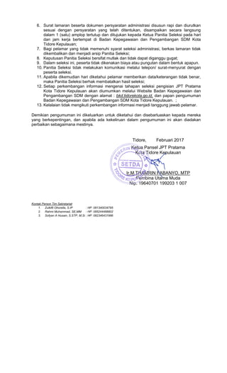 Pengumuman seleksi terbuka_jbt_pratama_2017 | PDF