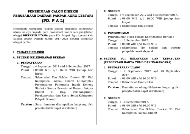 Pengumuman tahapan seleksi direksi pd fix | PPT