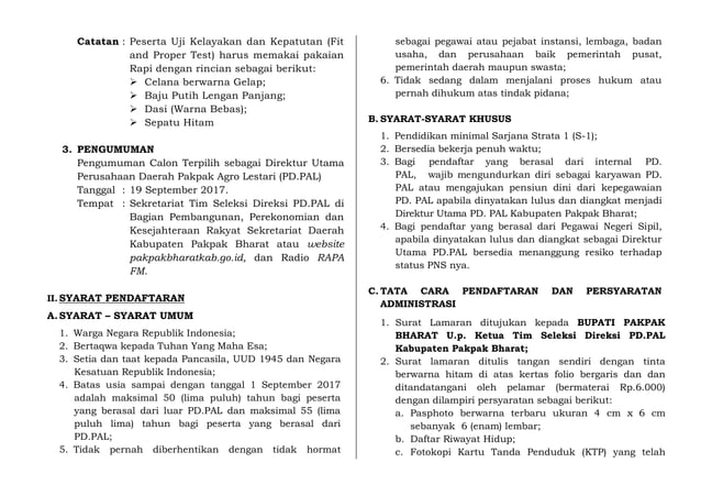 Pengumuman tahapan seleksi direksi pd fix | PPT
