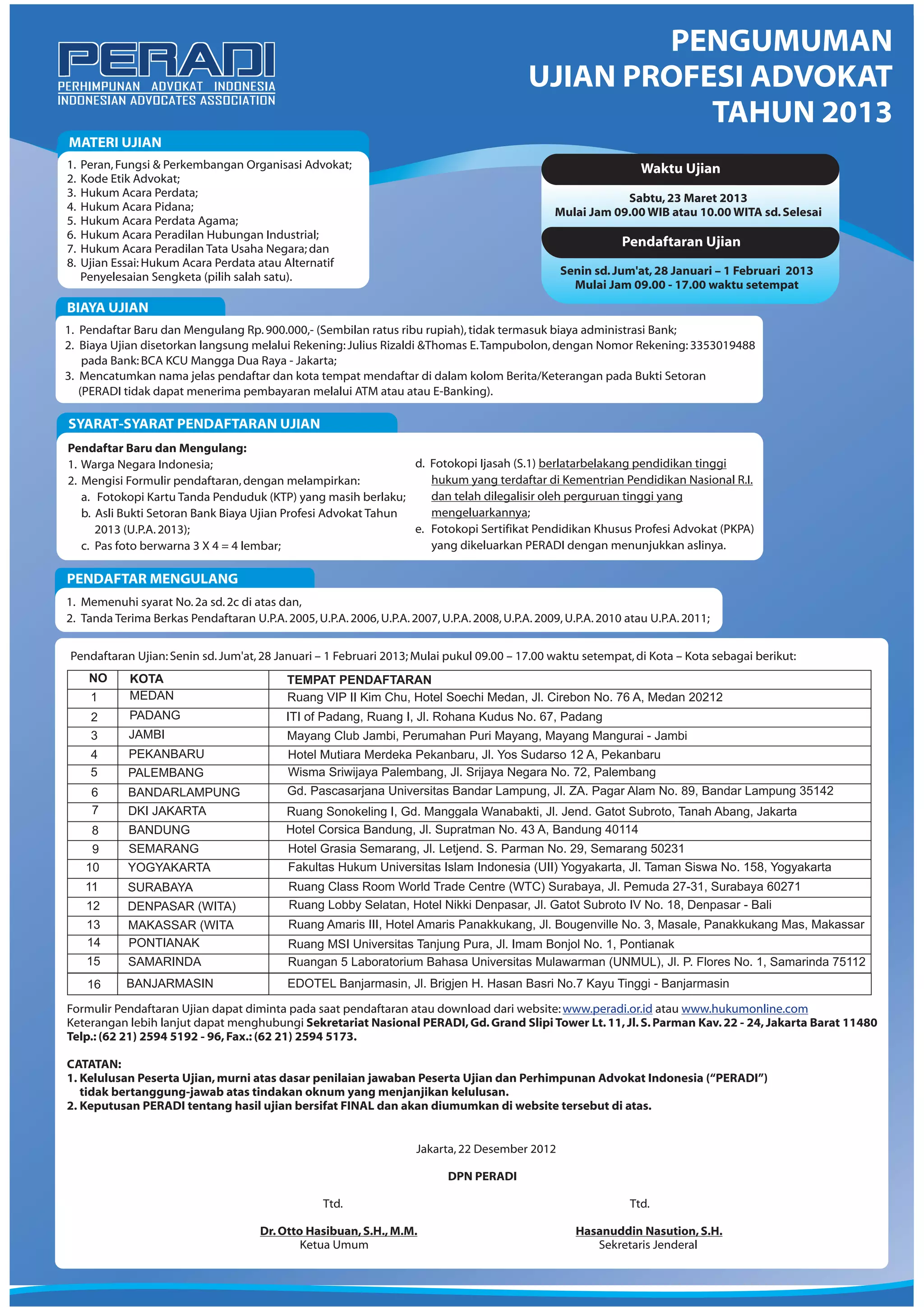 Pengumuman UPA PERADI Tahun 2013 | PDF