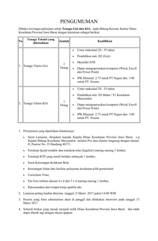 Rekrutmen Tenaga Gizi dan KIA | PDF