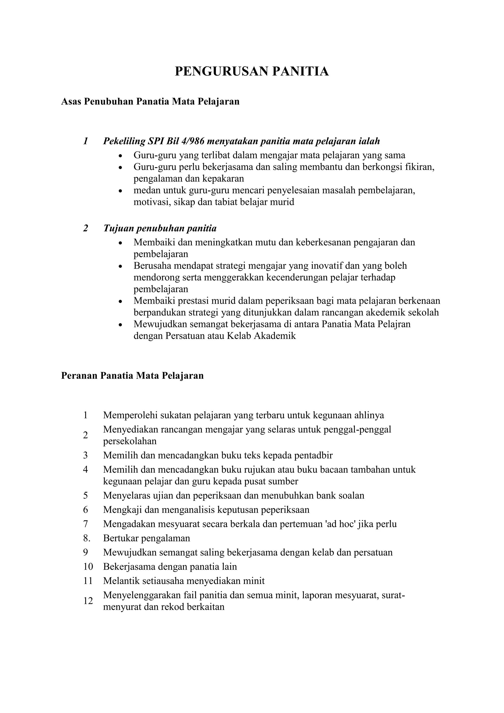 Pengurusan panitia | DOCX