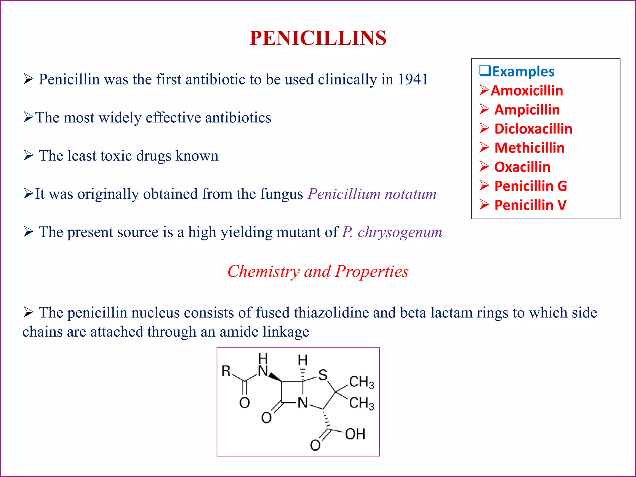Penicillins- Mechanism of action, Antimicrobial spectrum ...