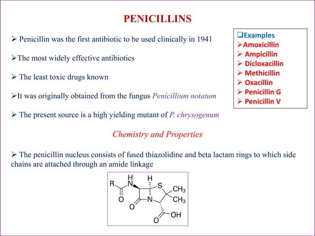 Penicillins- Mechanism of action, Antimicrobial spectrum ...