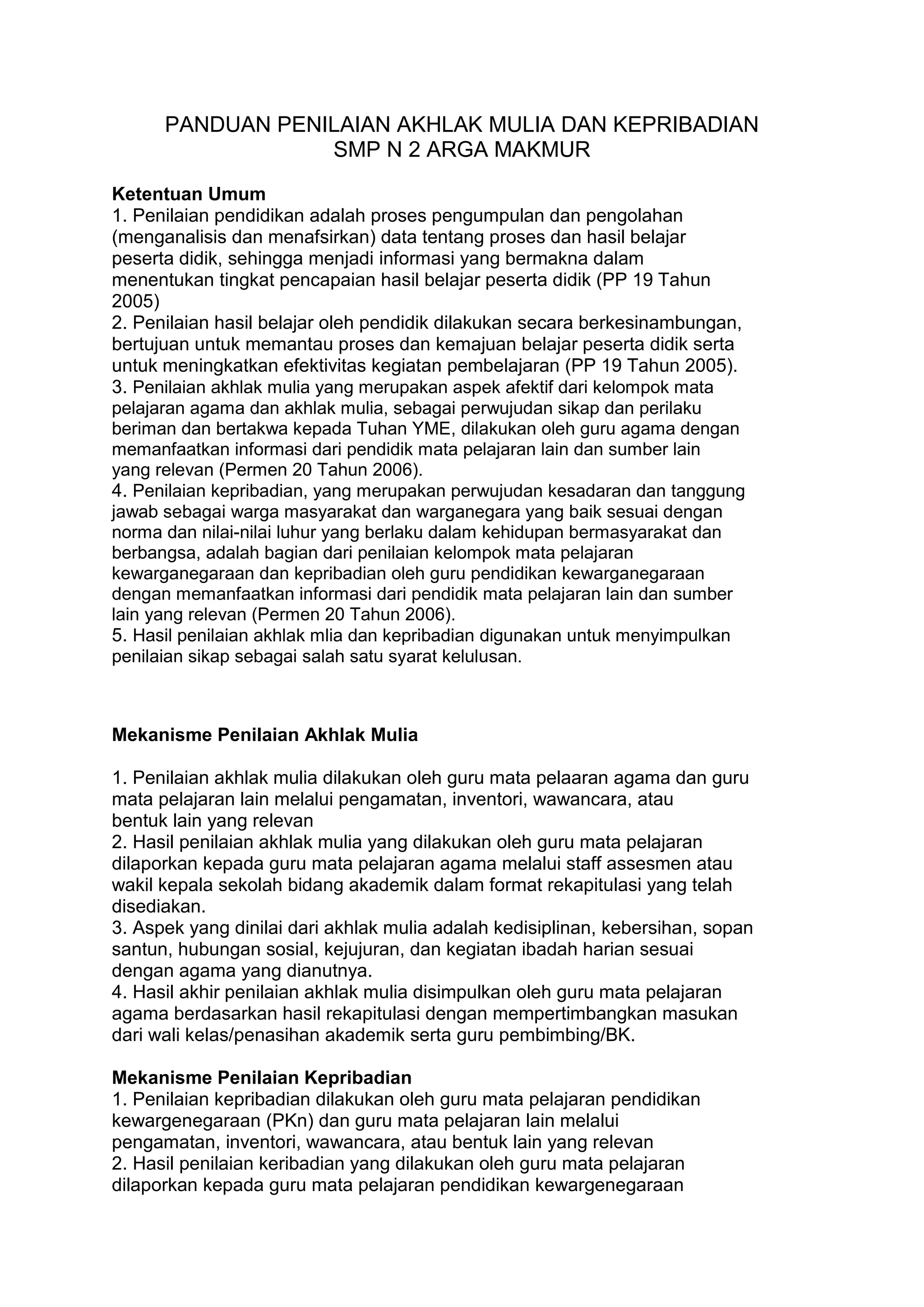 Penilaian akhlak mulia dan kepribadian | DOCX