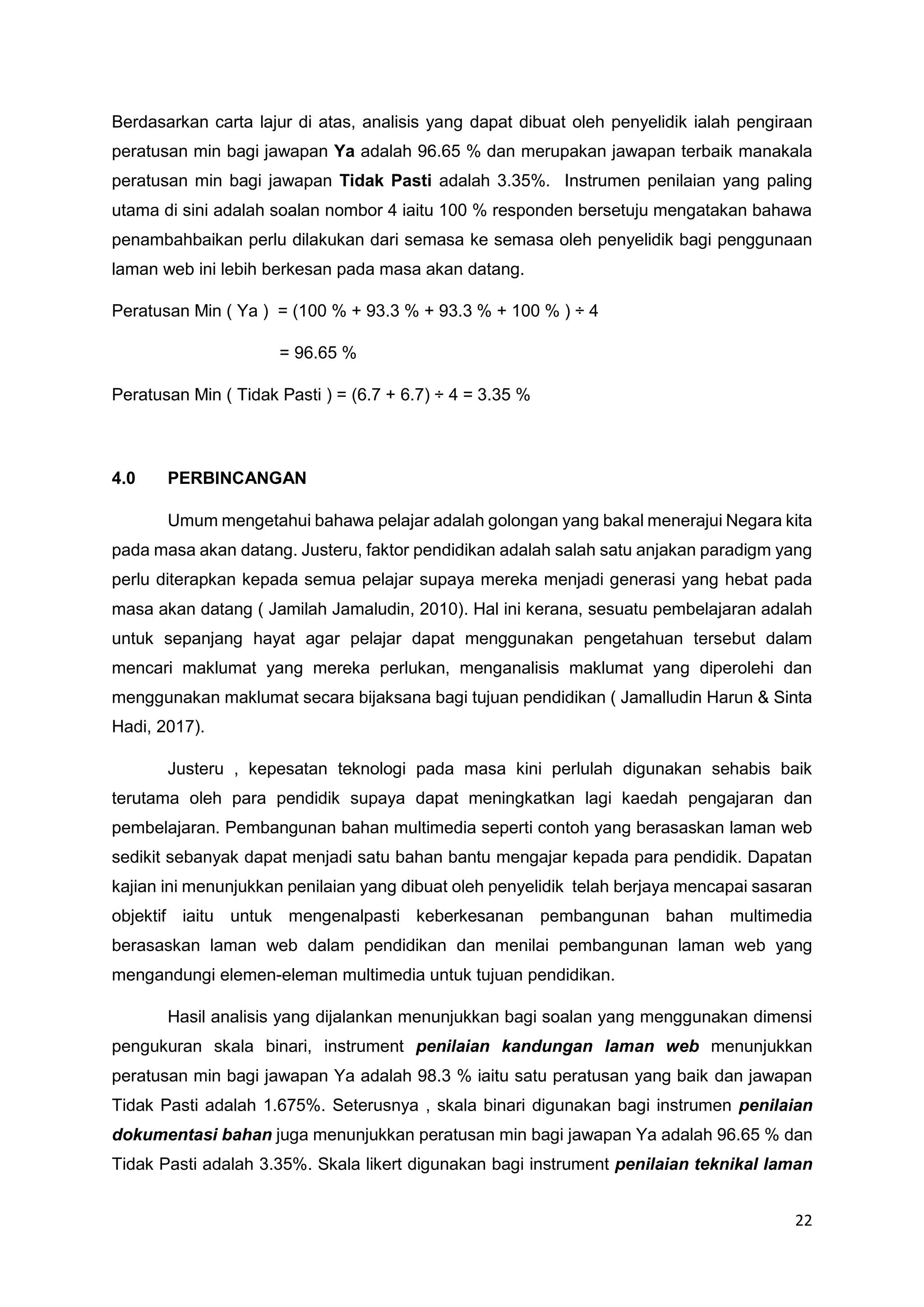 Penilaian bagi pembangunan bahan multimedia berasaskan laman web dalam ...