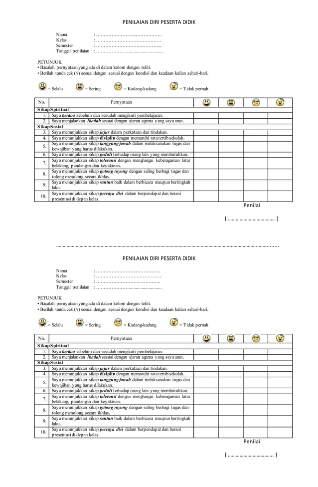 Penilaian diri peserta didik | PDF