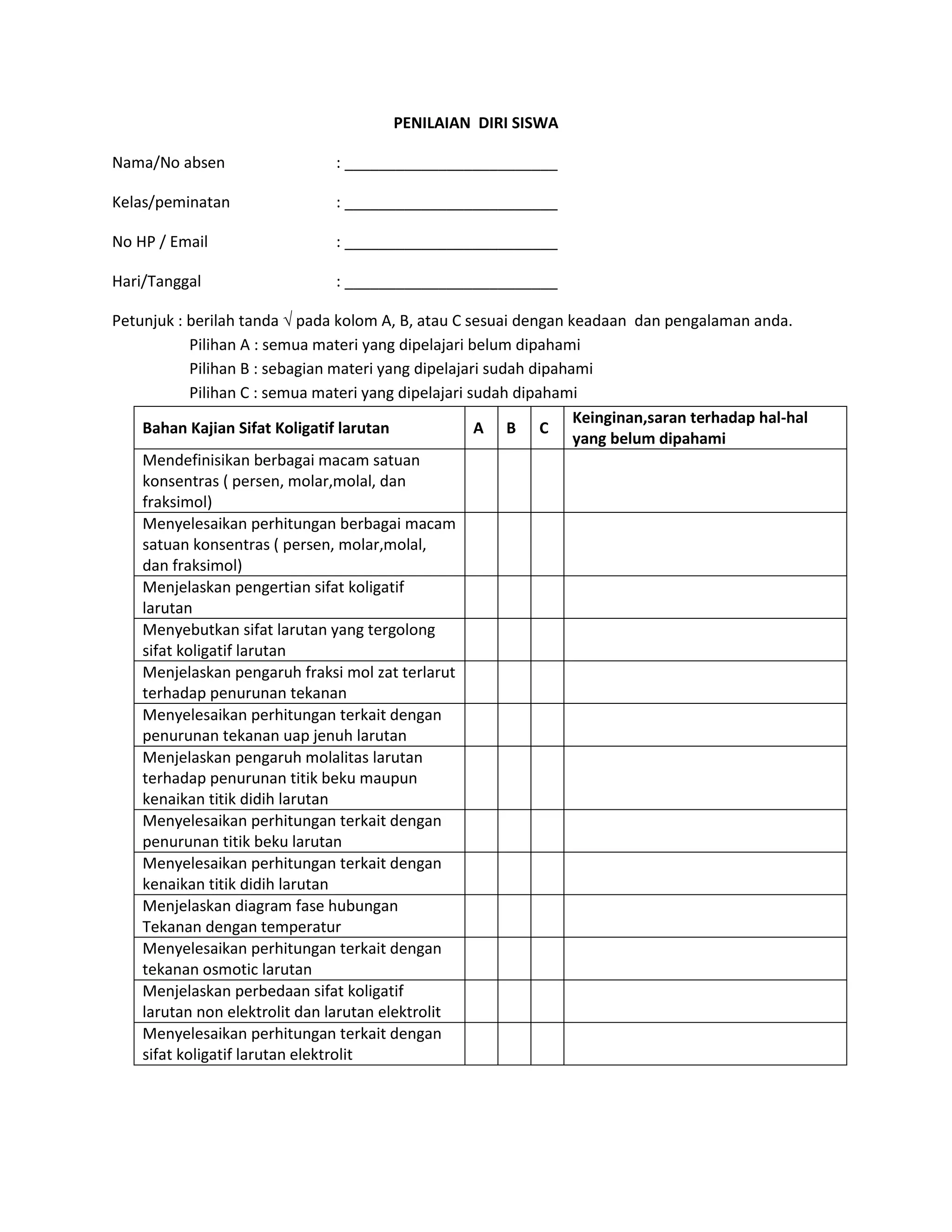 Penilaian diri siswa skl | PDF