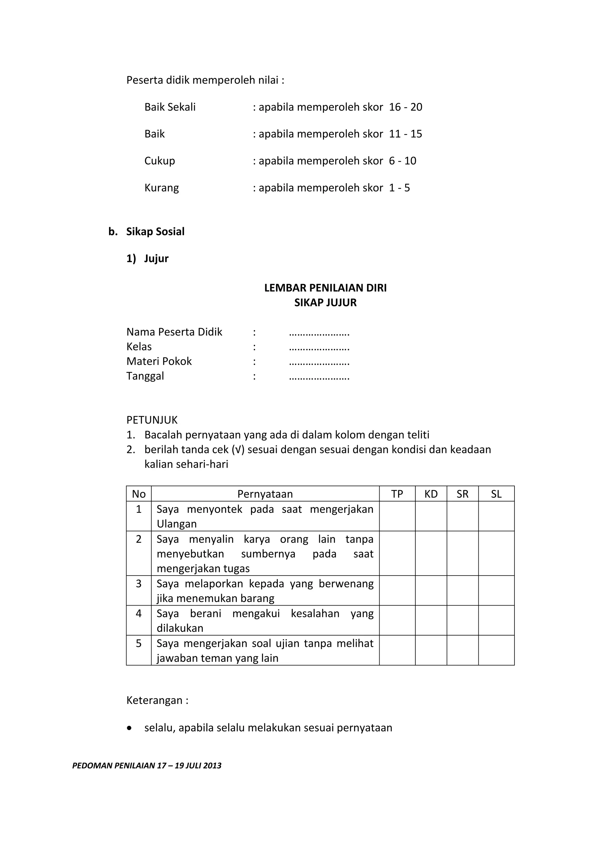 Penilaian kompetensi sikap | PDF