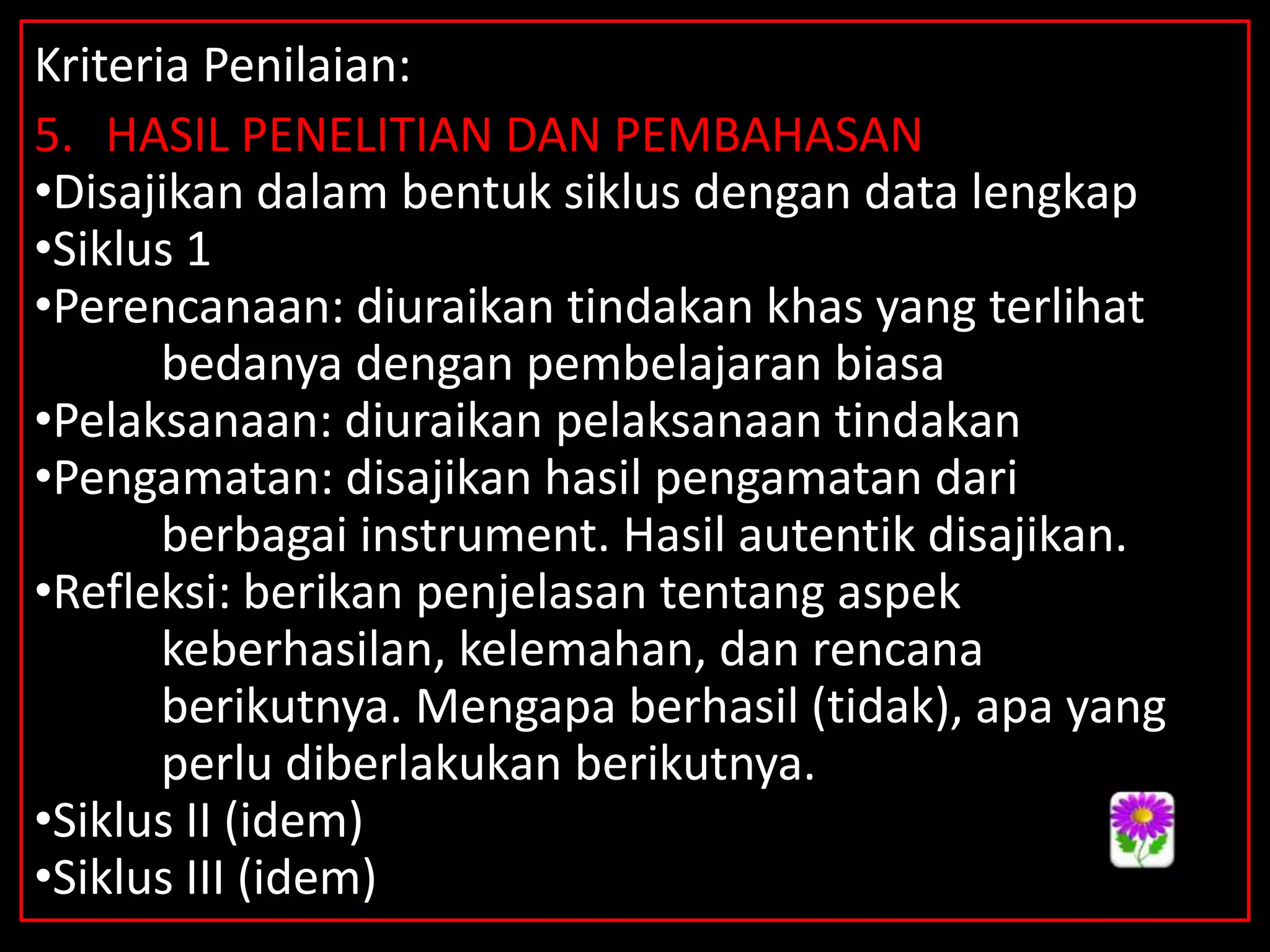 Penilaian laporan hasil penelitian tindakan kelas | PPTX