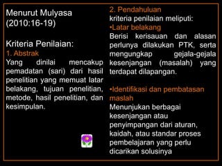 Penilaian laporan hasil penelitian tindakan kelas | PPTX