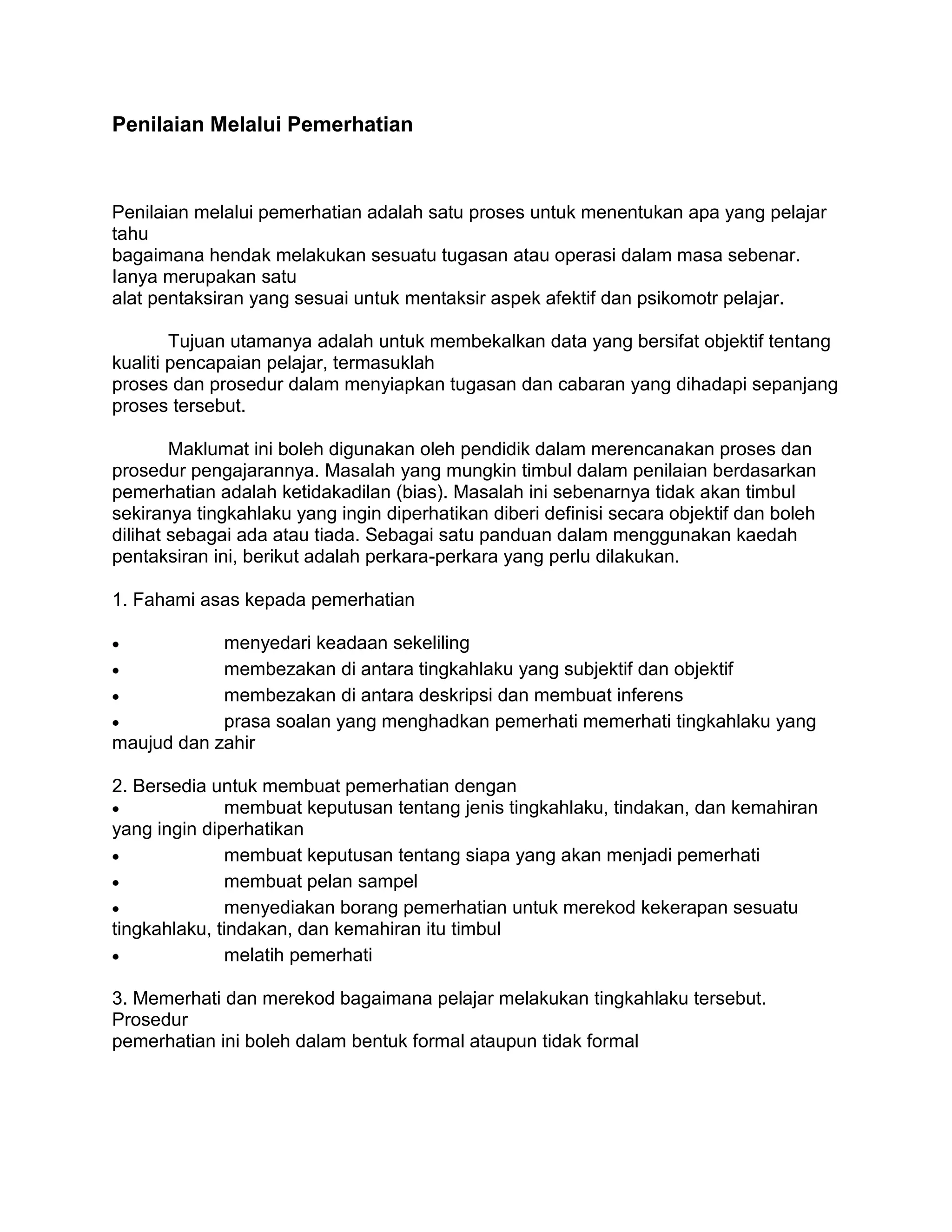 Penilaian melalui pemerhatian | DOCX