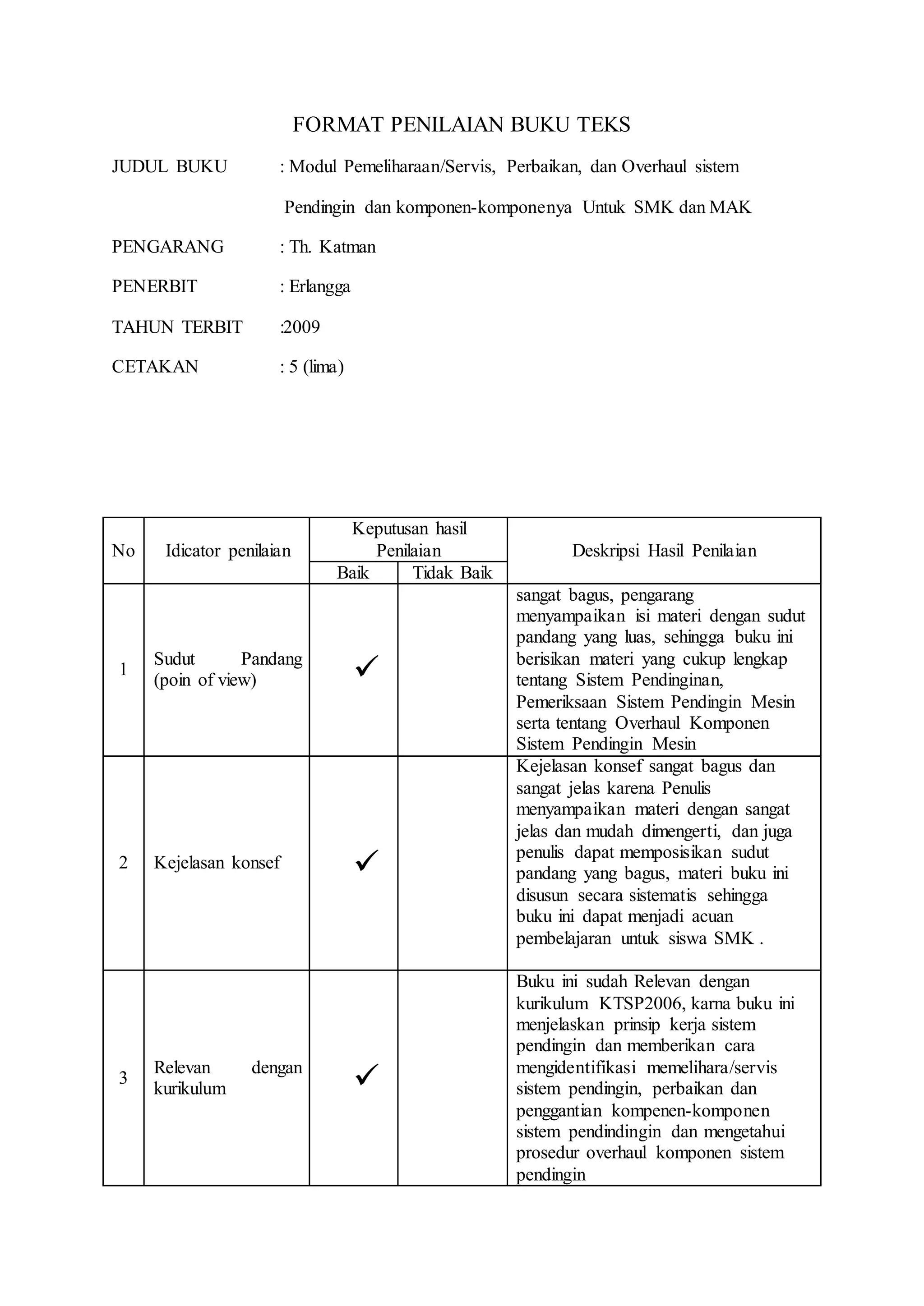 Penilaian modul pemeliharan sistem pendingin dan komponennya | PDF