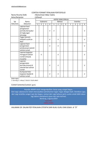 Contoh Penilaian PAI Kurtilas By Muhammad Hori | DOCX