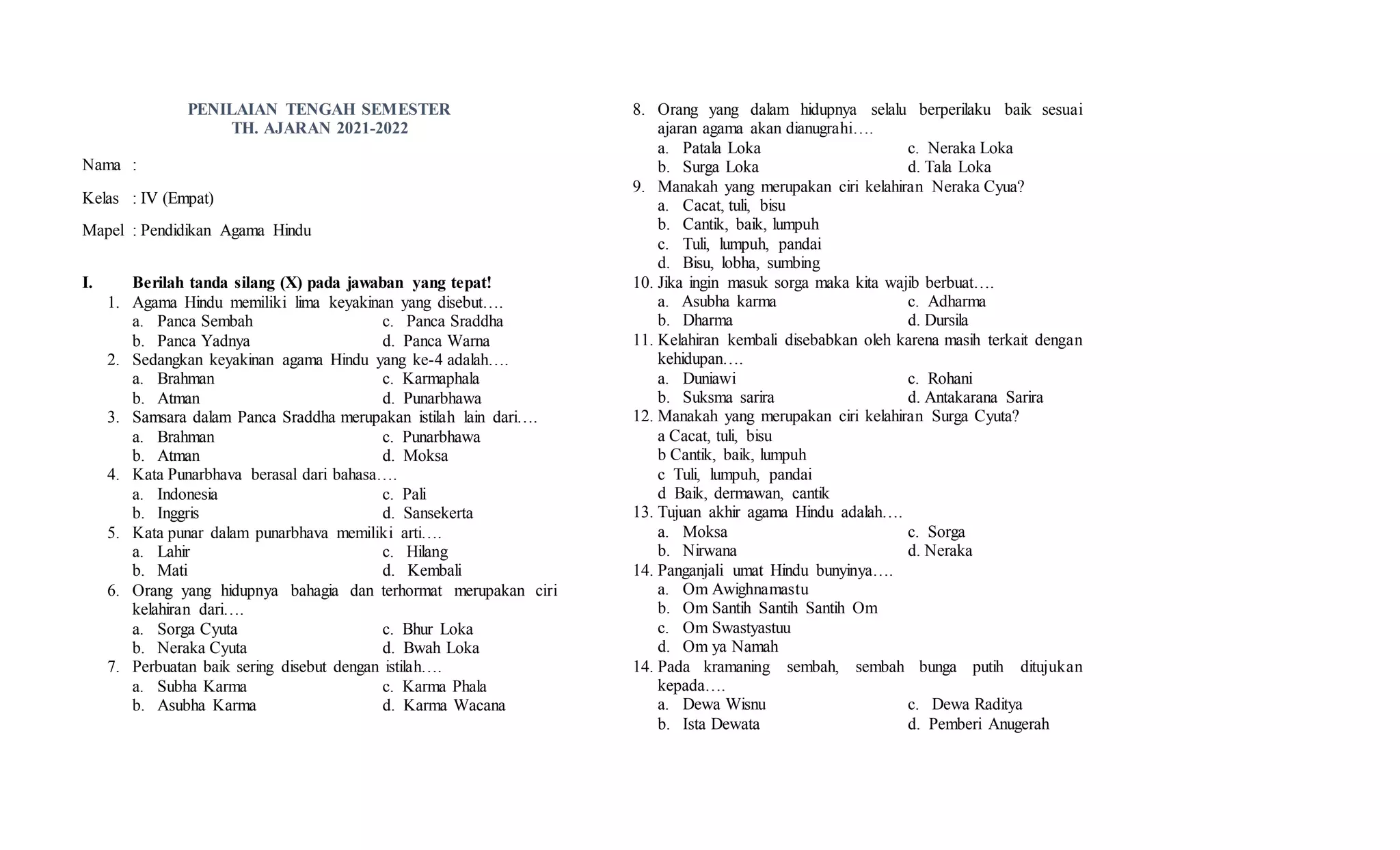 PENILAIAN TENGAH SEMESTER kelas IV.docx